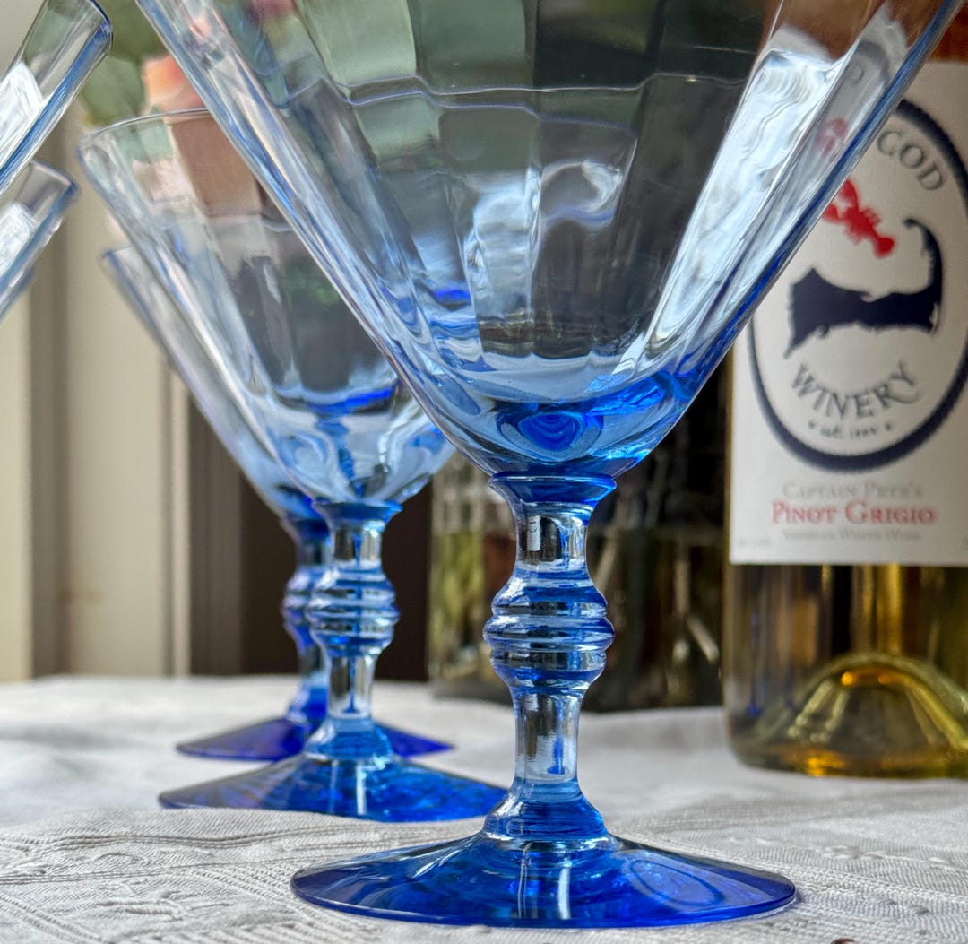 Antique Fry Light Blue Optic Depression Glass Martini Champagne Wafer ...