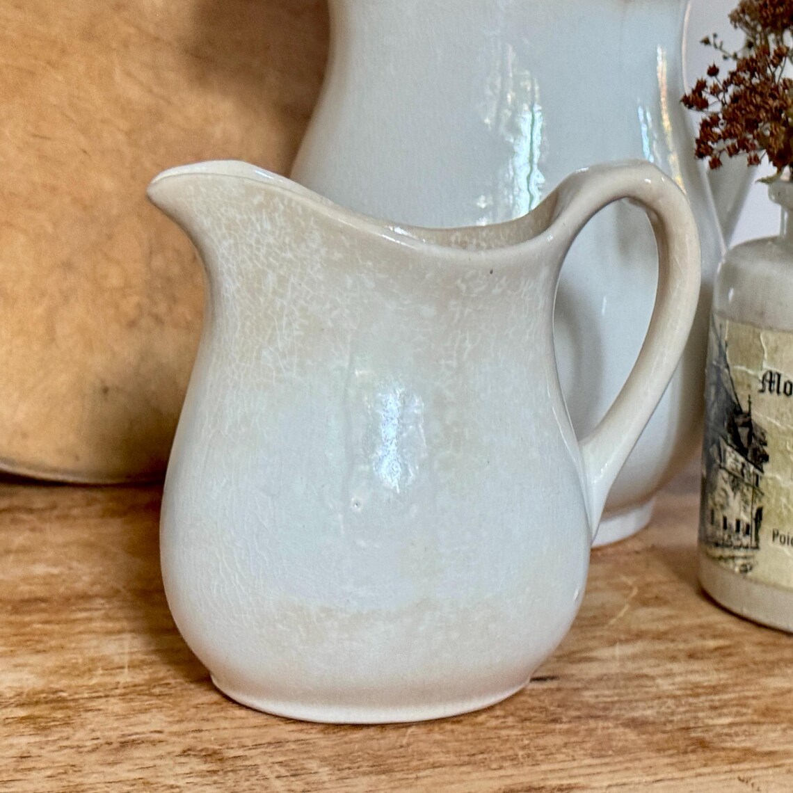 Antique Tea Staining Ironstone Milk Pitcher Pottery Jug Farmhouse ...