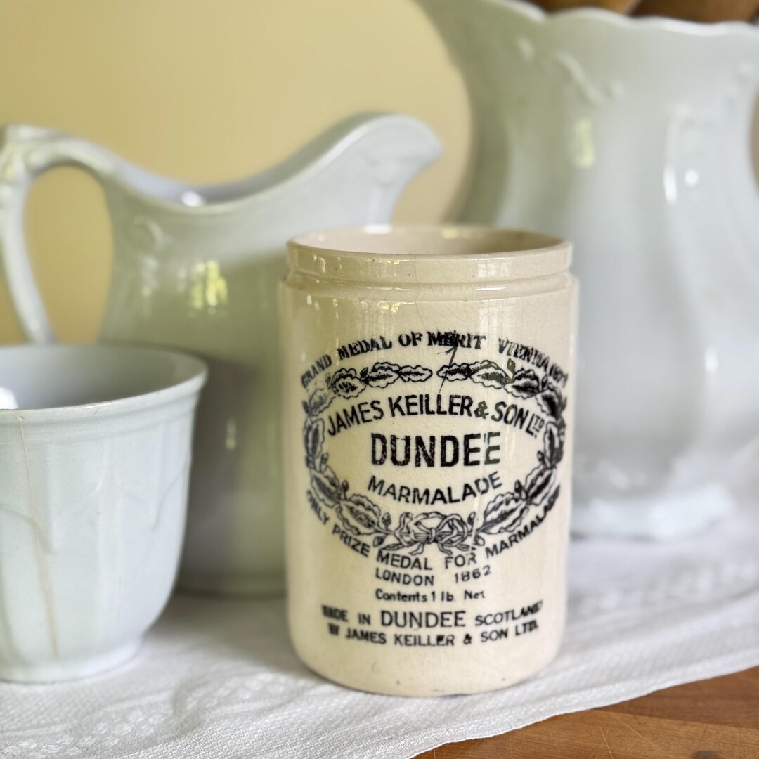 Antique Orange Marmalade Ironstone Jar Dundee James Keiller Crock White ...