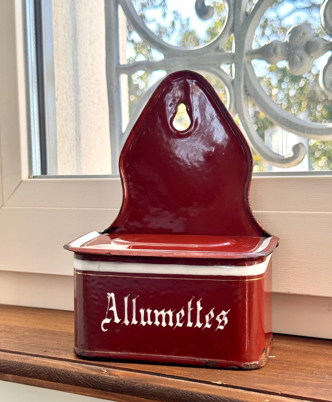 Antique French Brown & White Enamelware Allumettes Match Box Holder ...