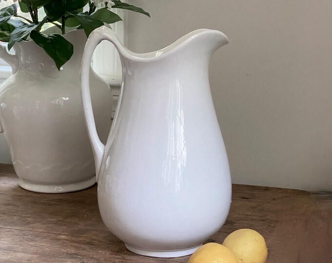 Antique Ironstone Ewer Water Pitcher White Pottery Jug Flower Handle - Etsy