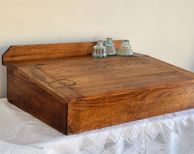 Antique Primitive Oak Slant Top Lap Desk Paris Maine Manufacturing ...