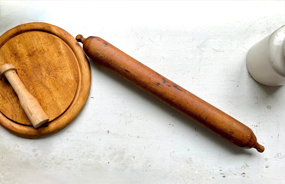 Unusual Antique One Piece Large Wood Rolling Pin Cooks Tool Primitive ...