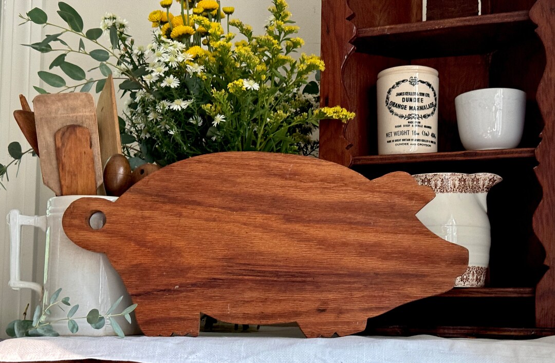 Vintage Wood Pig Bread Board Primitive Cheese Cutting Charcuterie ...