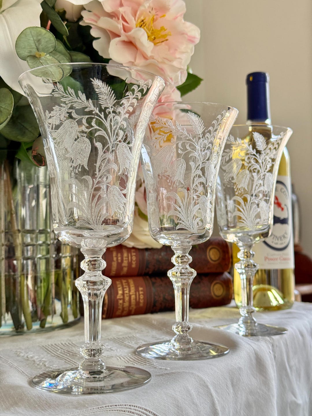 Tiffin Franciscan FUCHSIA Floral Wine Glasses Water Goblets Set of 3 - Etsy