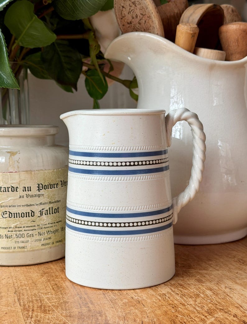 Antique Dudson MOSAIC Smear Glaze Tankard Pitcher Black Bead & Blue ...