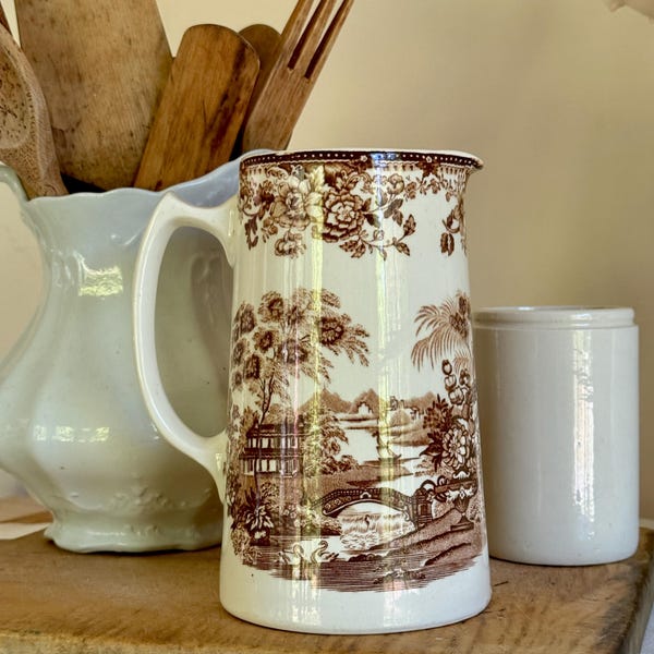 Brown Transferware Pitcher - Etsy