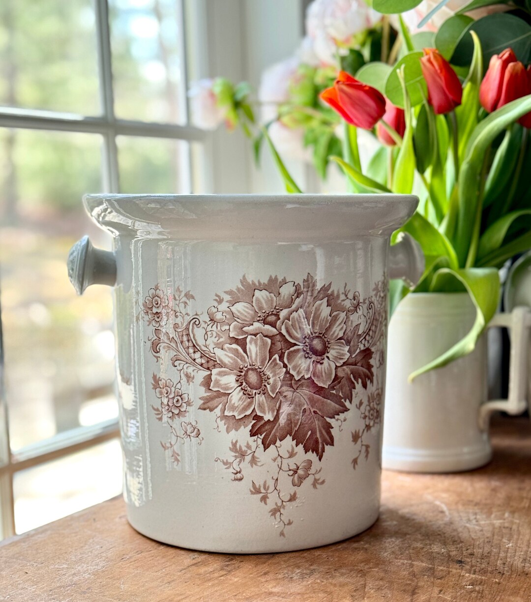 Antique Ironstone Brown Transferware Slop Bucket Chamber Pot Pail With ...