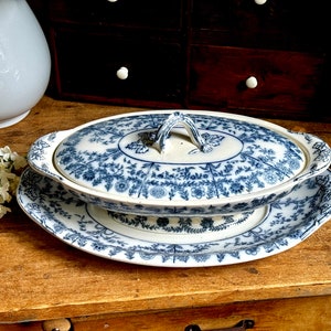 Antique Copeland Spode Blue Grey Delhi Footed Vegetable Tureen ...