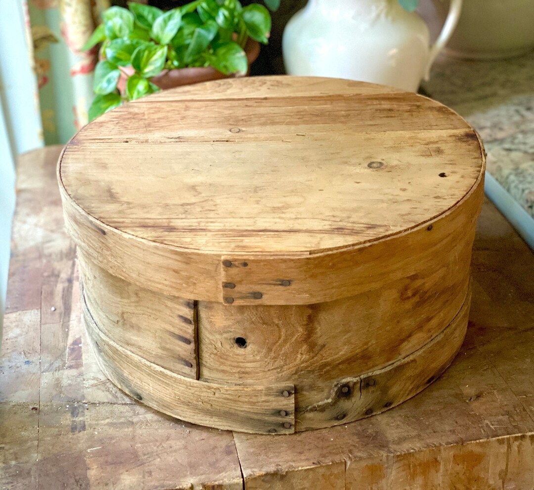 Antique Primitive Covered Wood Pantry Box Round Cheese Storage ...