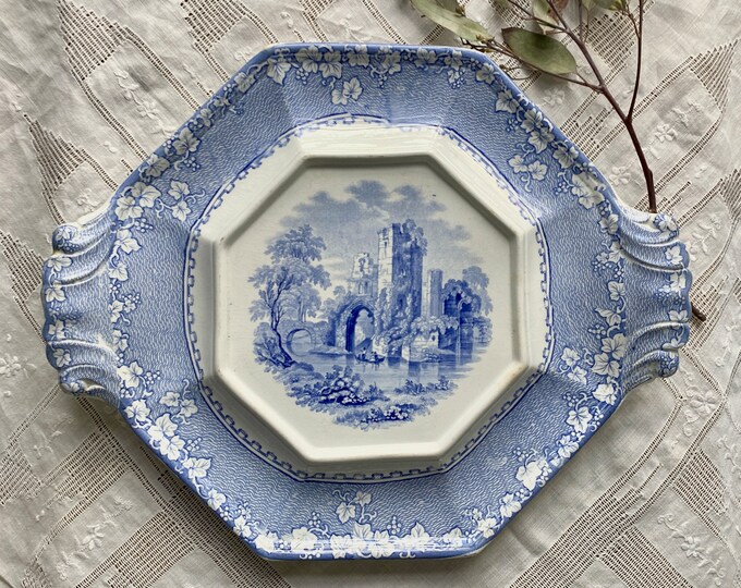 Antique John Alcock PRIORY Blue & White Transferware Large Handled ...