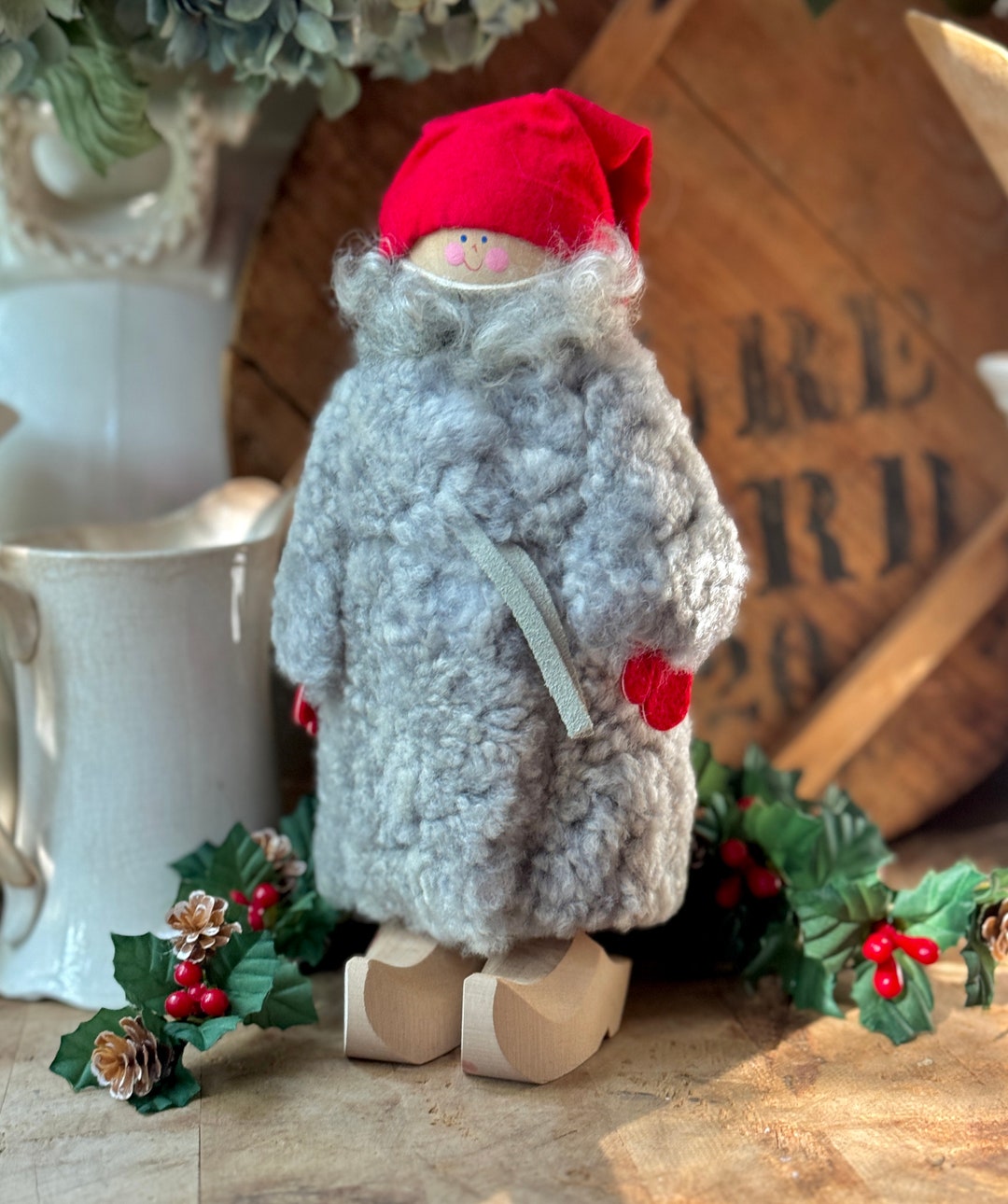 Vintage Large Swedish Santa Claus Tomte With Wood Clogs 9" Christmas ...