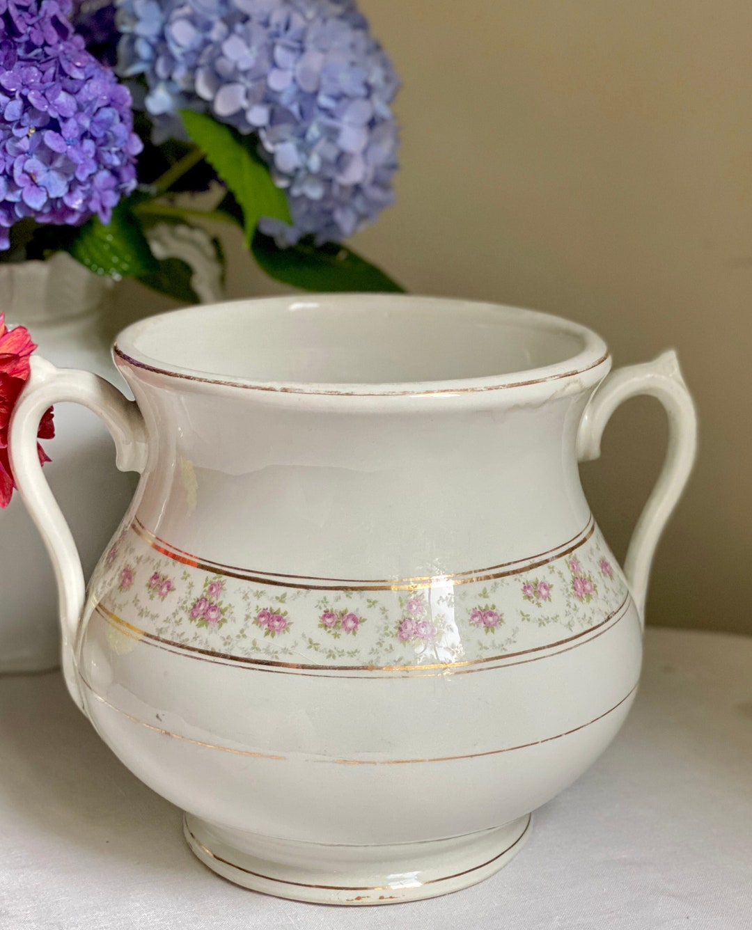 Antique Ironstone Slop Pail Pot Mercer Pottery Trenton New Jersey Pink ...