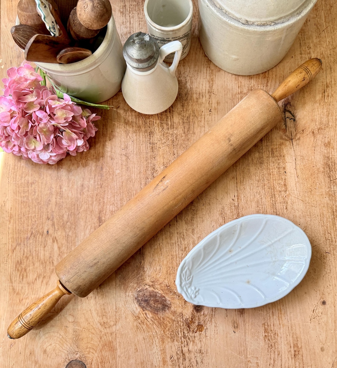 THROPE Extra Large Long Fat Rolling Pin Cheshire Connecticut Primitive ...