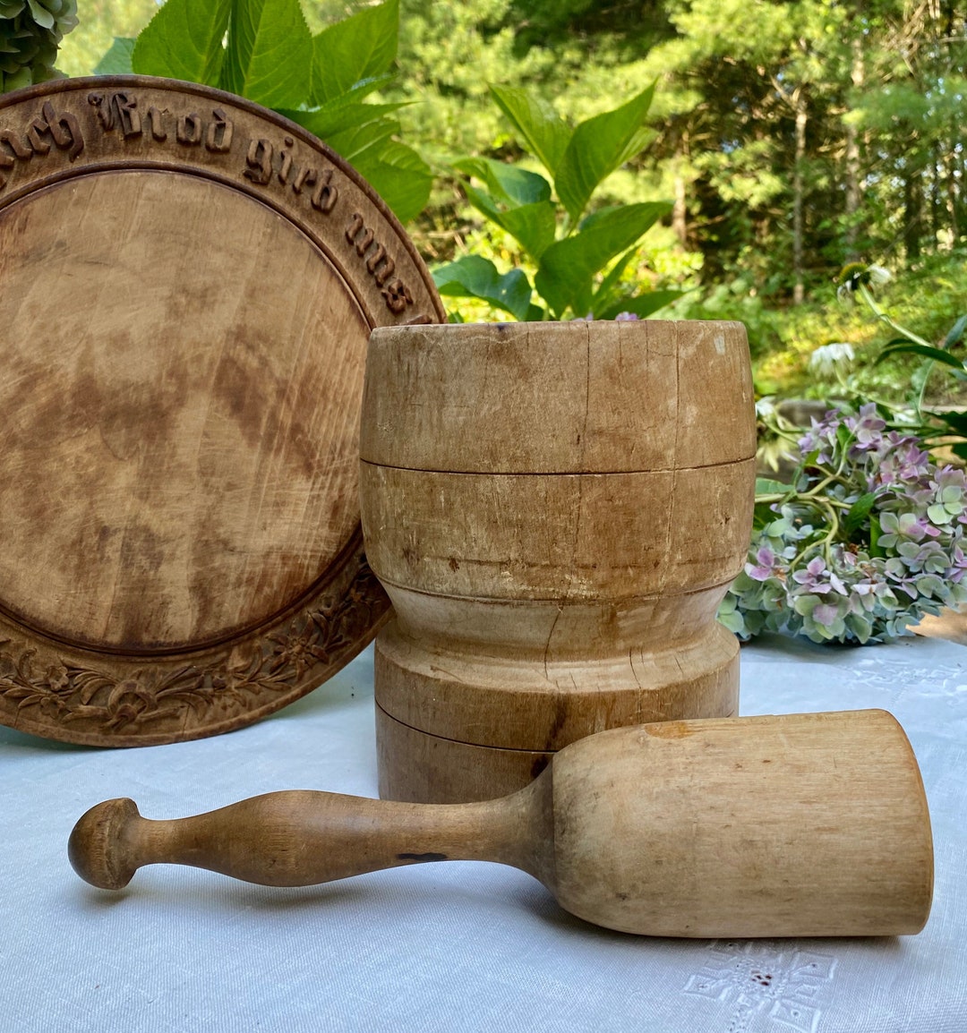 Antique Large Wood Mortar & Pestle Primitive Pharmacist Bowl Farmhouse ...