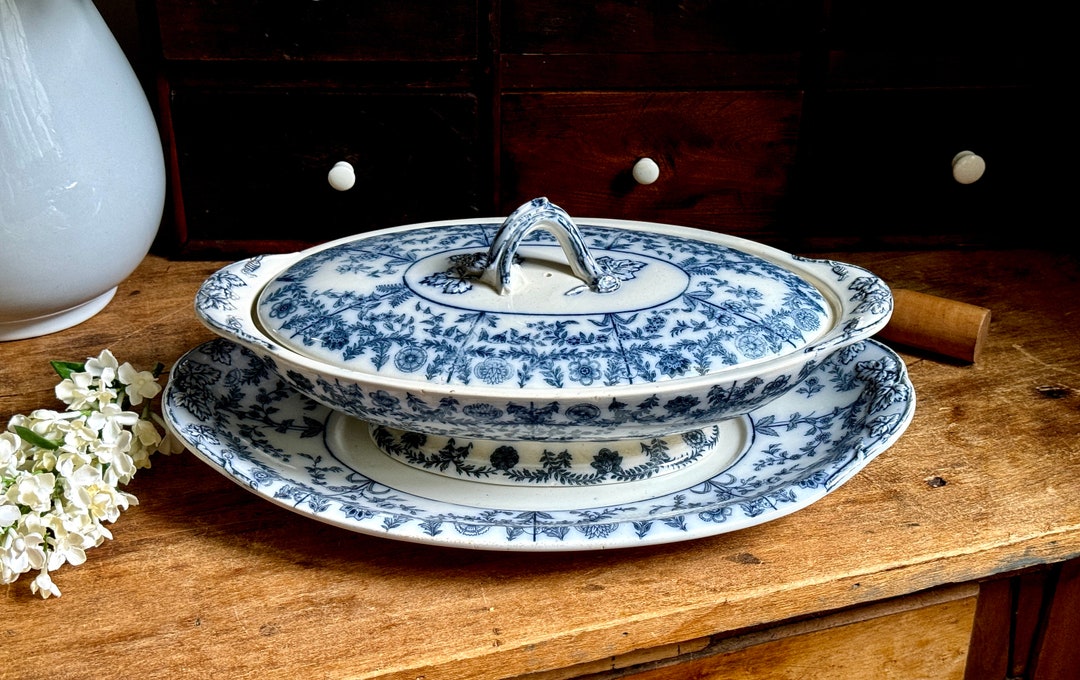 Antique Copeland Spode Blue Grey Delhi Footed Vegetable Tureen ...