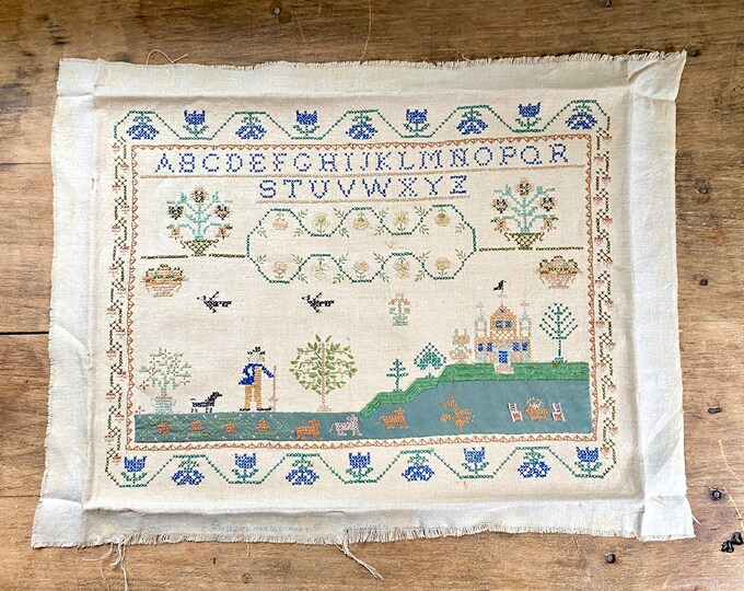 Vintage American Alphabet Sampler Cross Stitch Needlepoint Embroidery ...