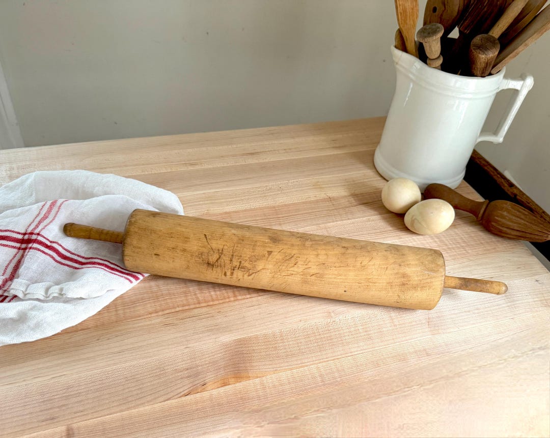 Antique One Piece Wood Rolling Pin Cooks Tool Primitive Farmhouse ...
