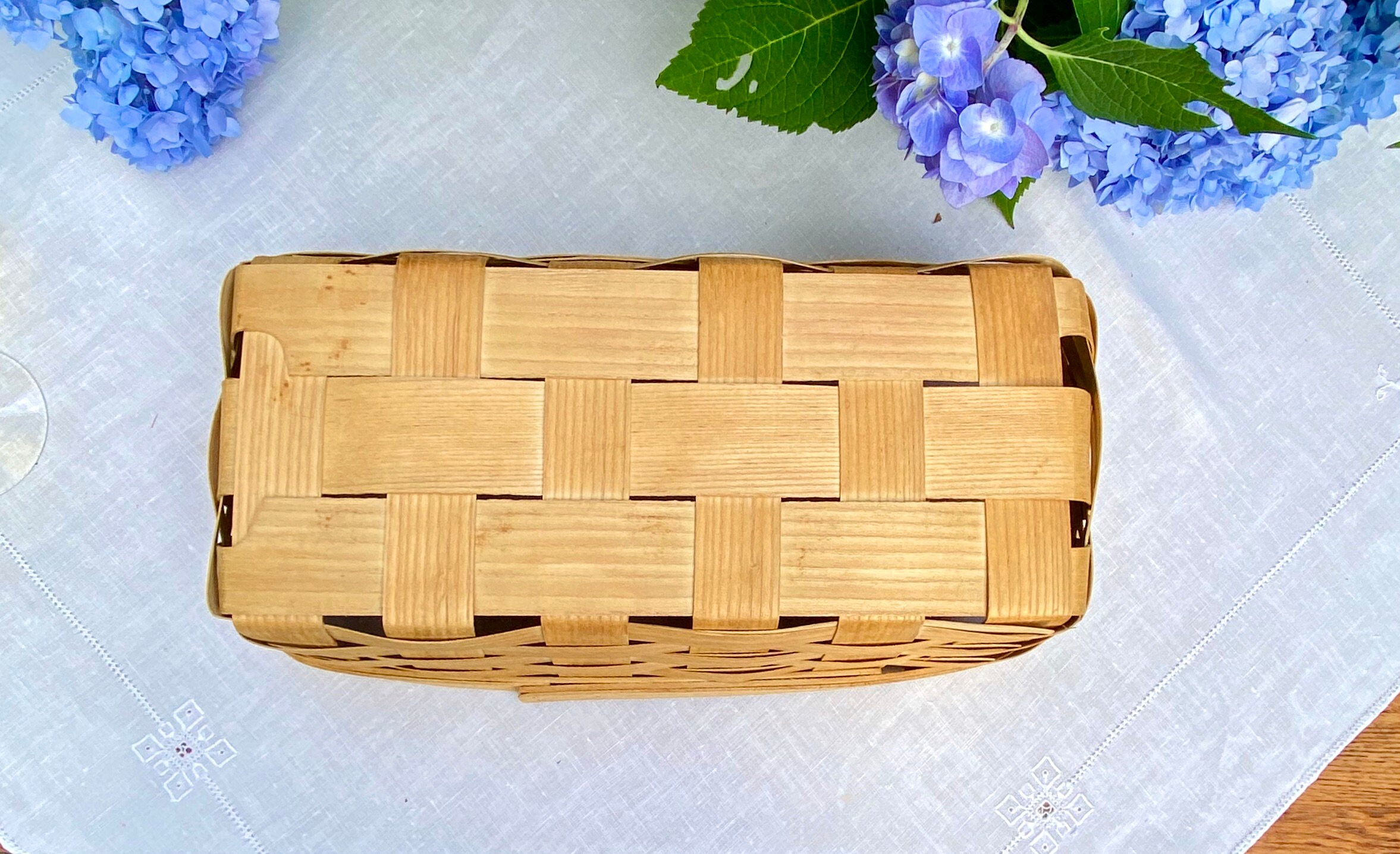 Vintage Wood Basket Rectangle Tray Woven Gift Basket Storage | Etsy