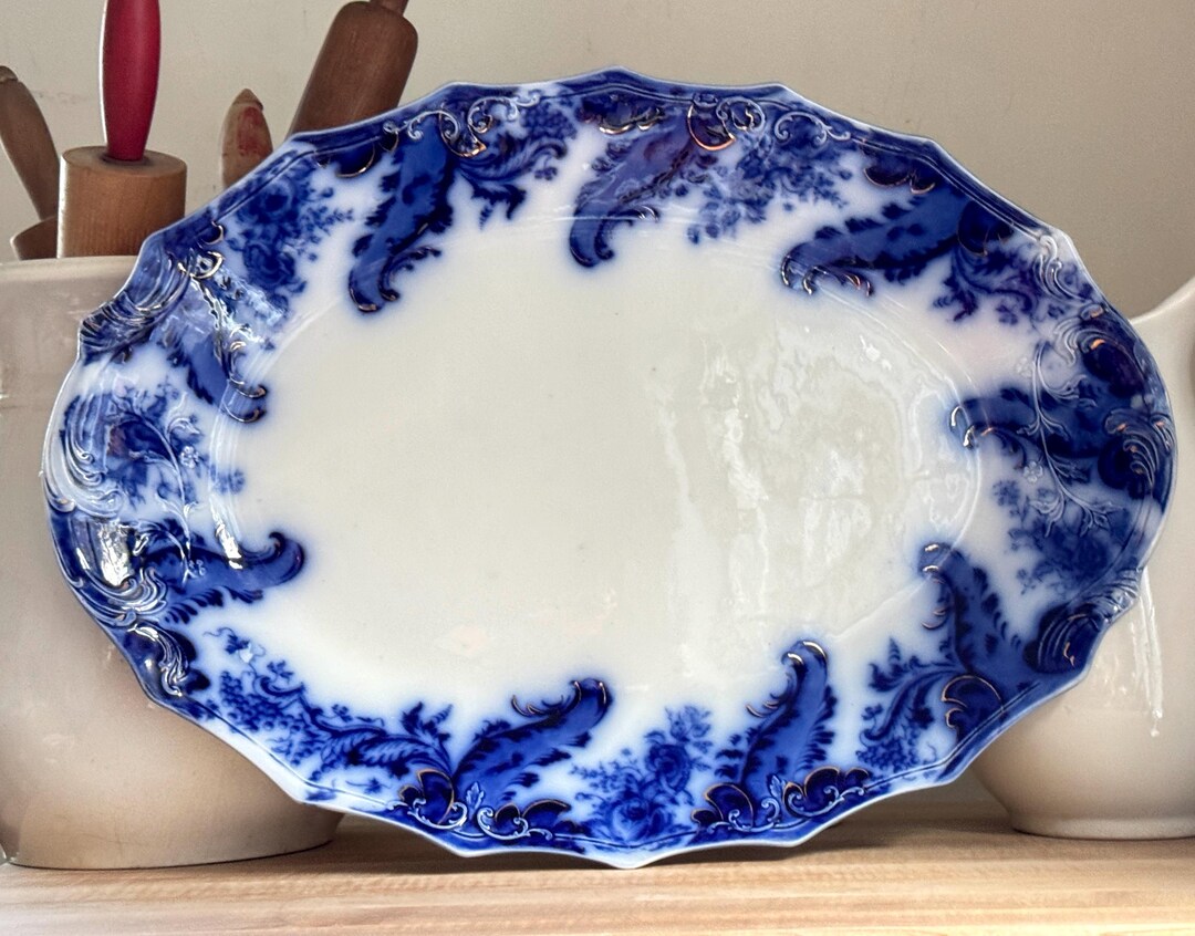 Antique Extra Large ARGYLE Flow Blue Oval Platter W. H. Grindley ...