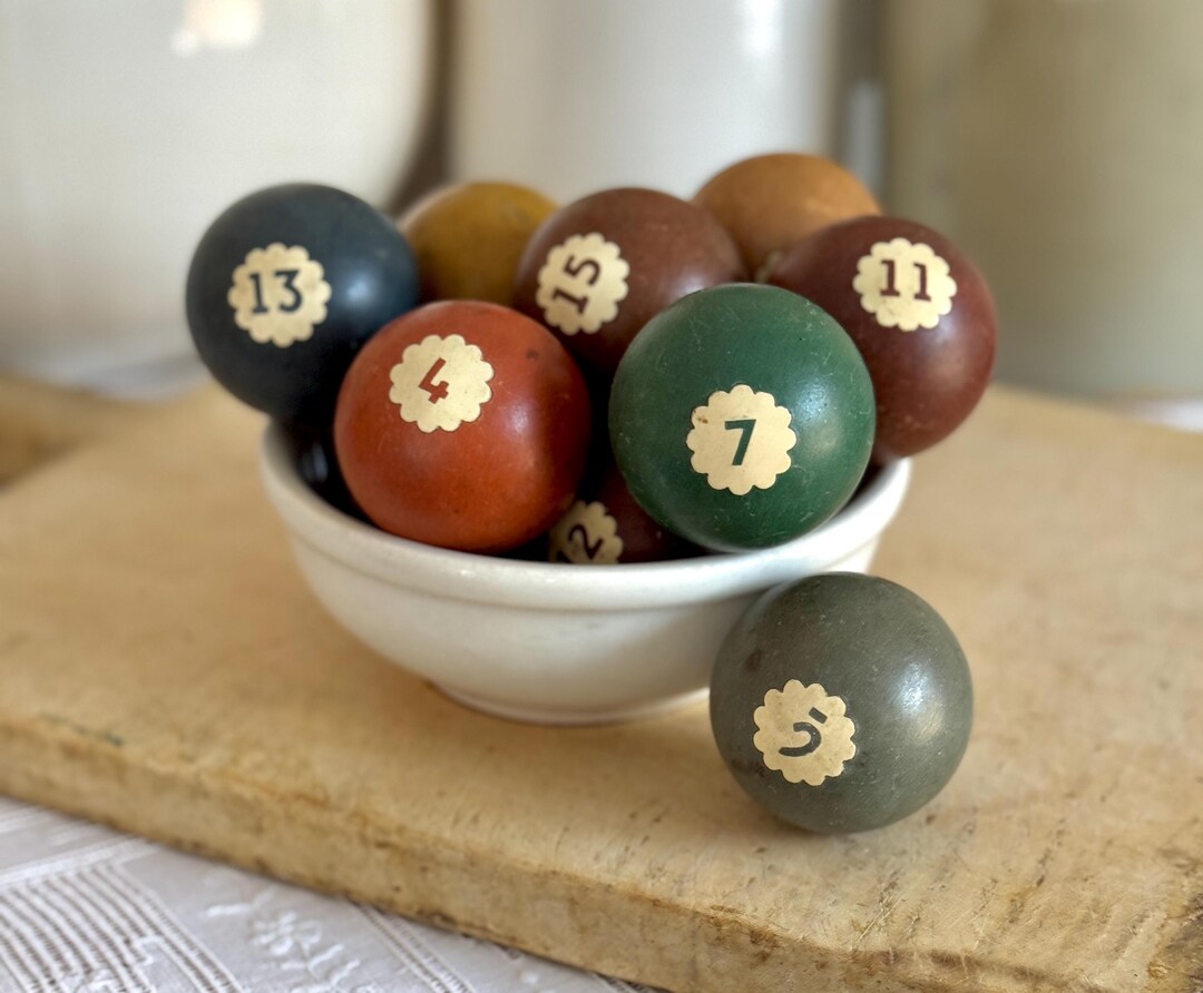 Vintage Clay Pool Balls Numbered Bowl Filler Prop Display Farmhouse ...