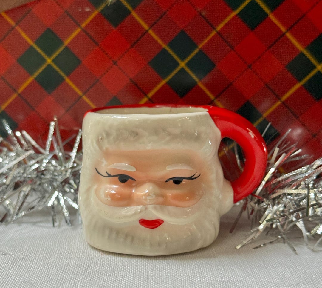 1950's Vintage Mini Santa Face Mug Christmas Happy Smiling Fluffy Beard ...