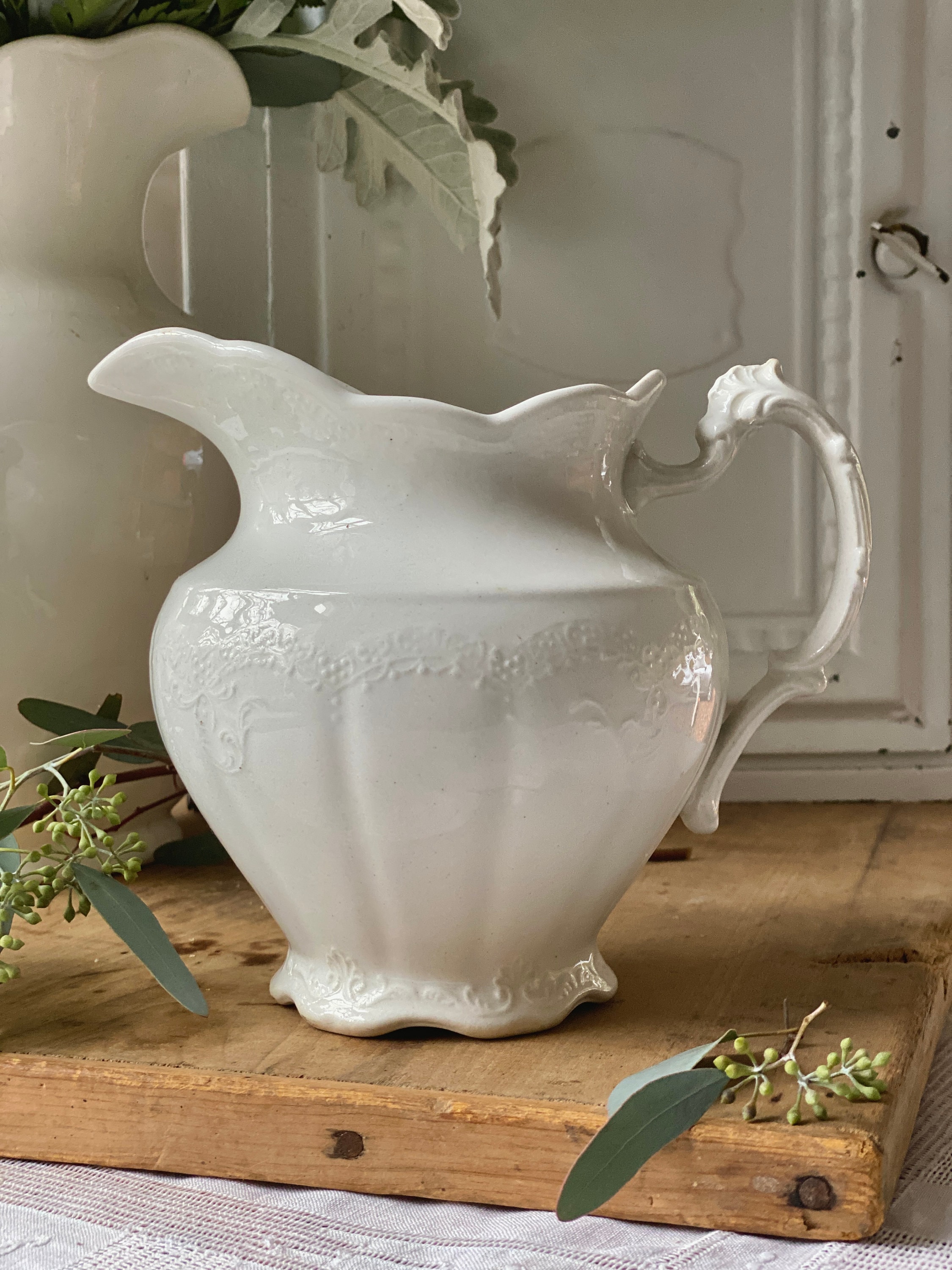 Antique Ironstone Embossed Jug Scrolls Pearls Pitcher Globe - Etsy