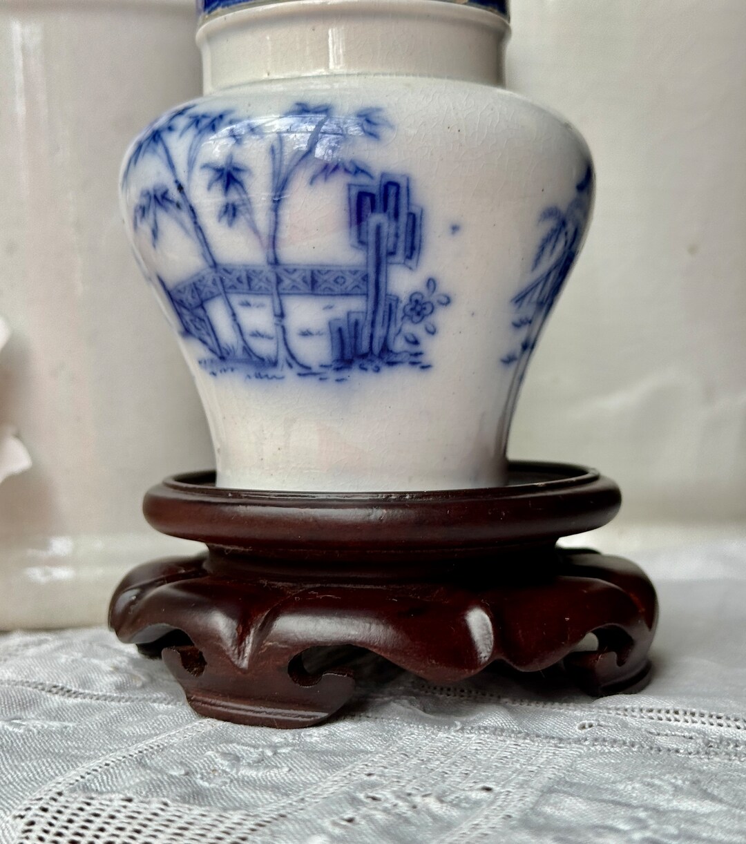 Vintage Brown Wood Round Footed Plant Stand Riser Chinoiserie Asian ...