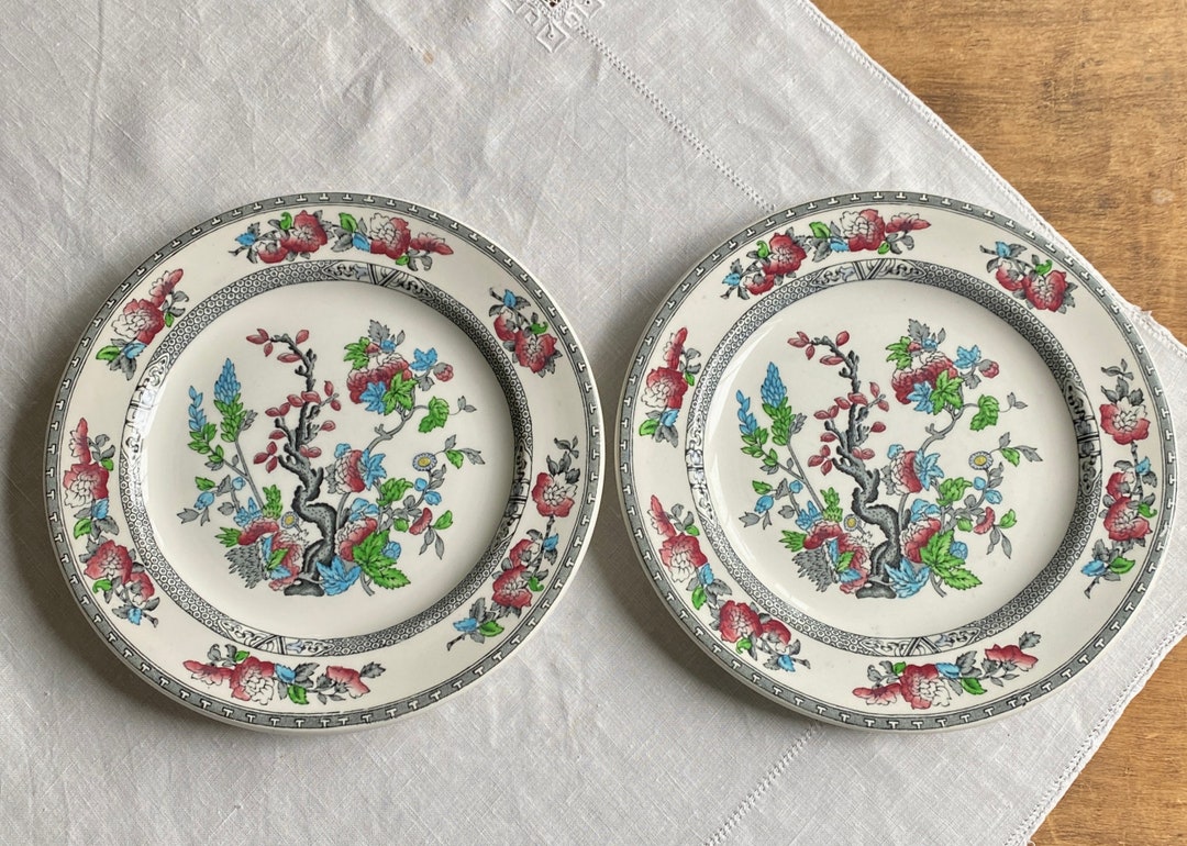 Vintage Wood's Burslem Indian Tree Dinner Plate Set of 2 Transferware ...