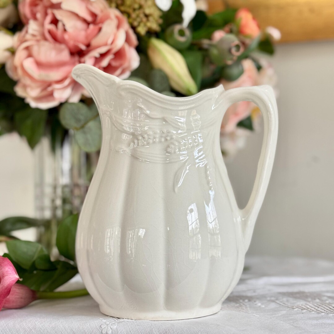 Antique White Ironstone Embossed Wheat Pitcher Jug Arthur Wilkinson ...
