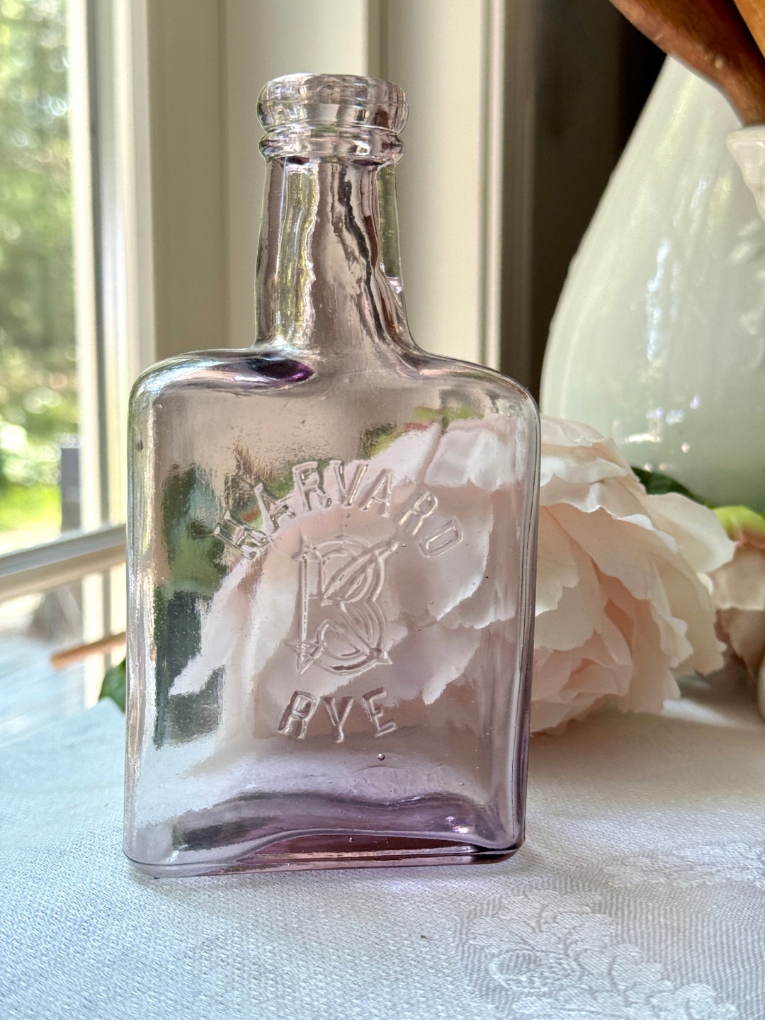 Antique Purple Embossed Glass Harvard Rye Whiskey Bottle Made in USA ...