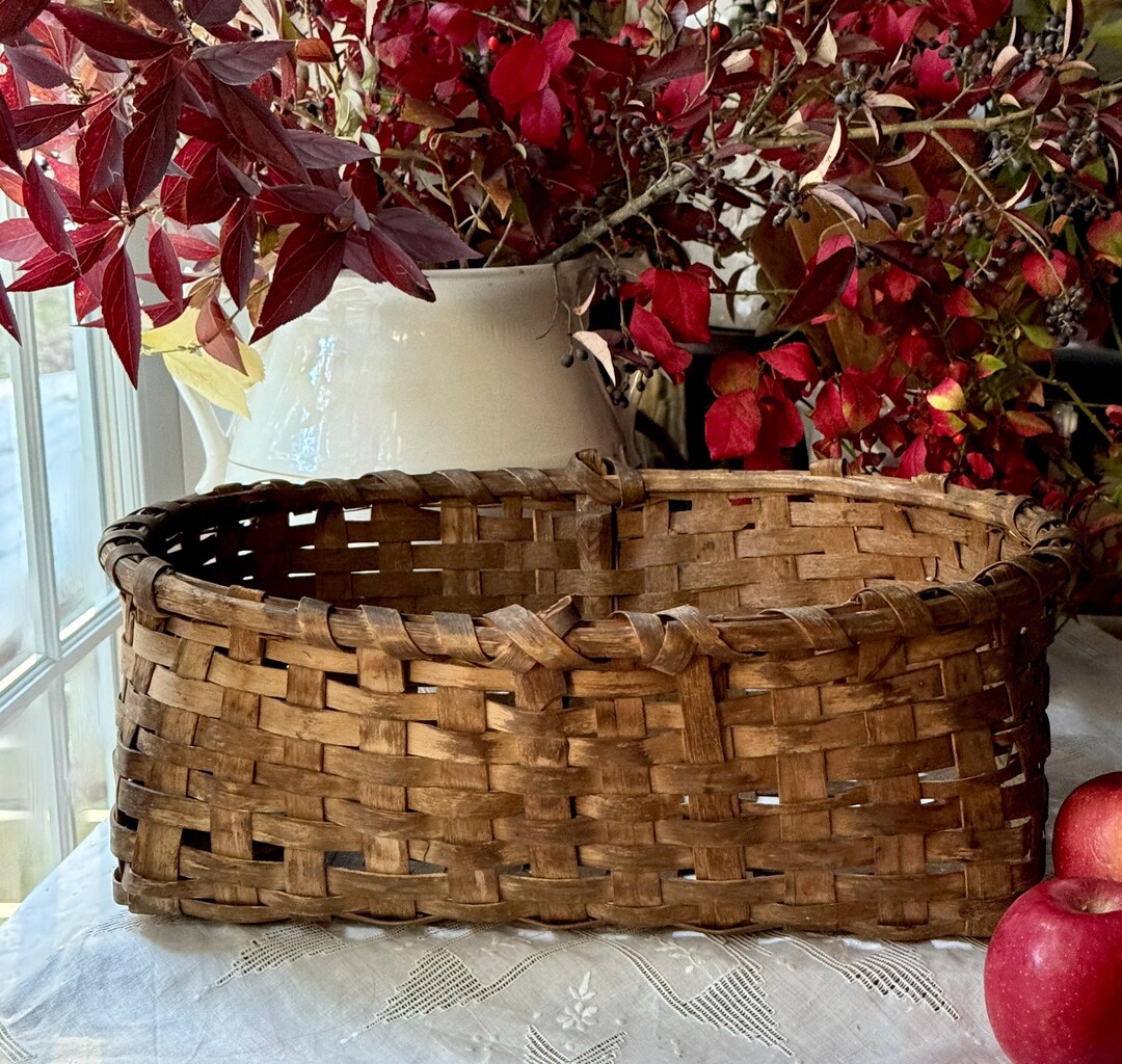 Antique 19th Century Woven Splint Gathering Basket Primitive Rustic ...
