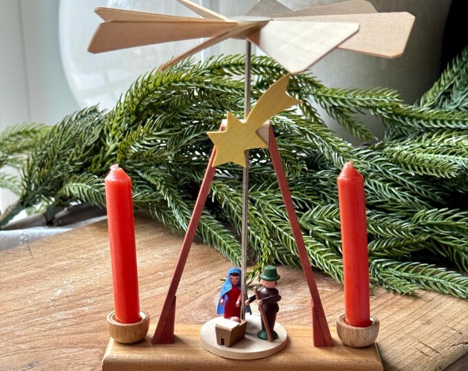 Vintage German Wood Christmas Pyramid Manger Scene Includes 2 Candles ...
