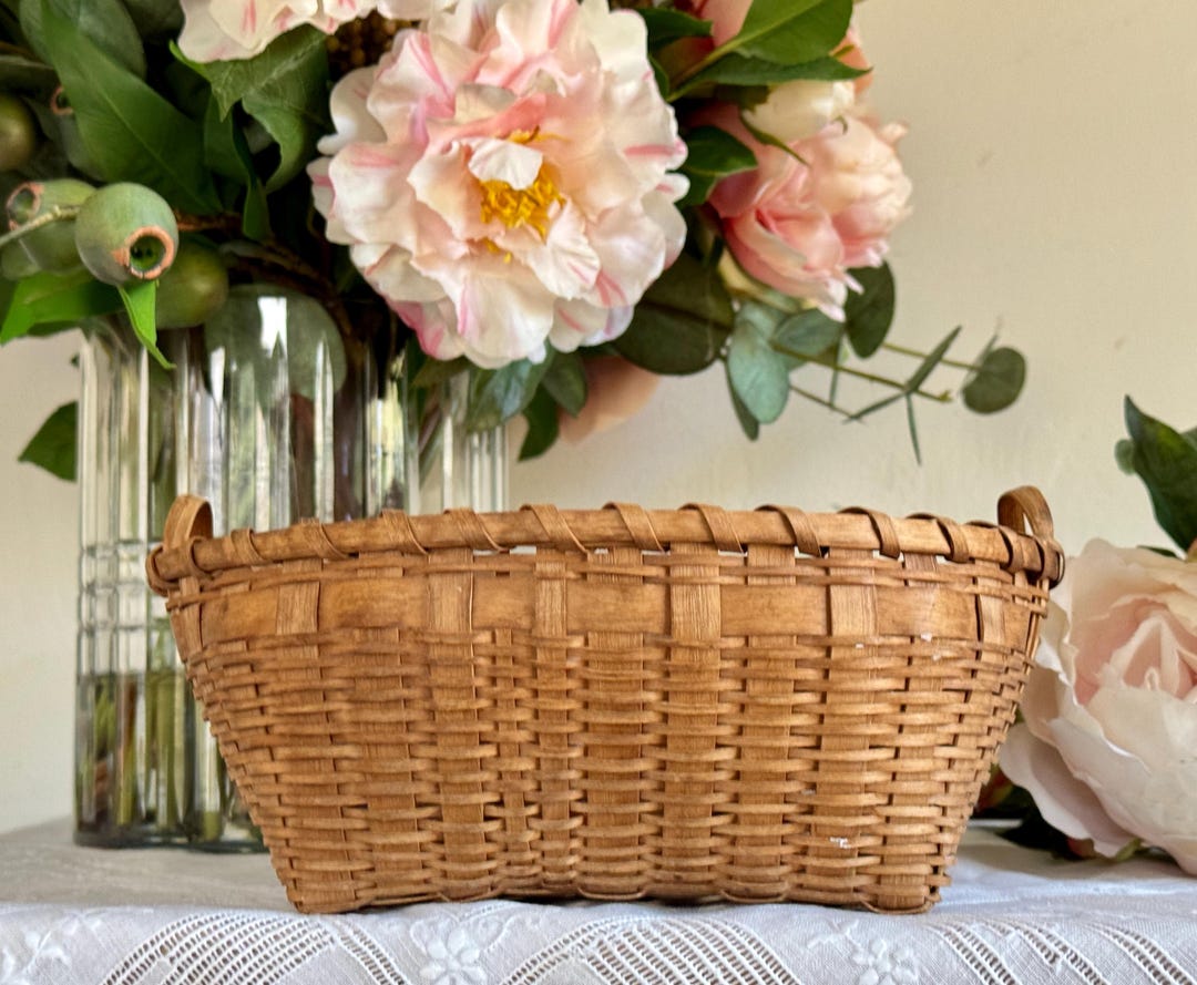 Antique Small Catchall Splint Basket Woven Egg Basket Primitive Rustic ...
