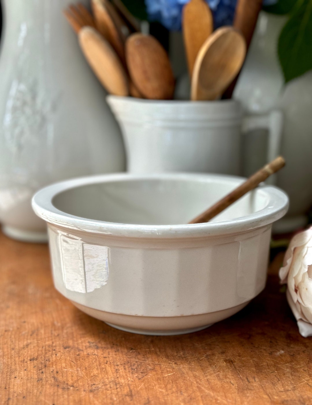 Vintage HALL Pottery White Mixing Bowl - Etsy