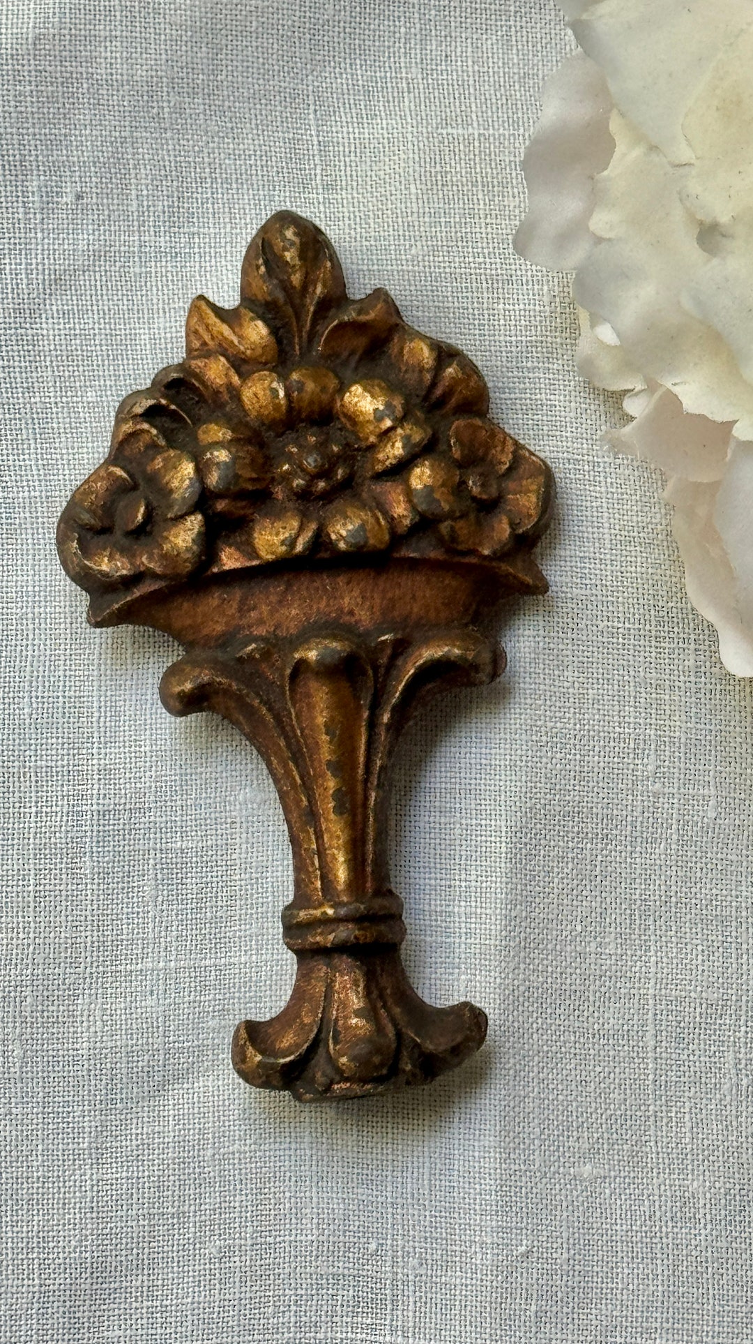 Vintage Lamp Finial Aged Bronze Cast Iron Victorian Flower Basket - Etsy