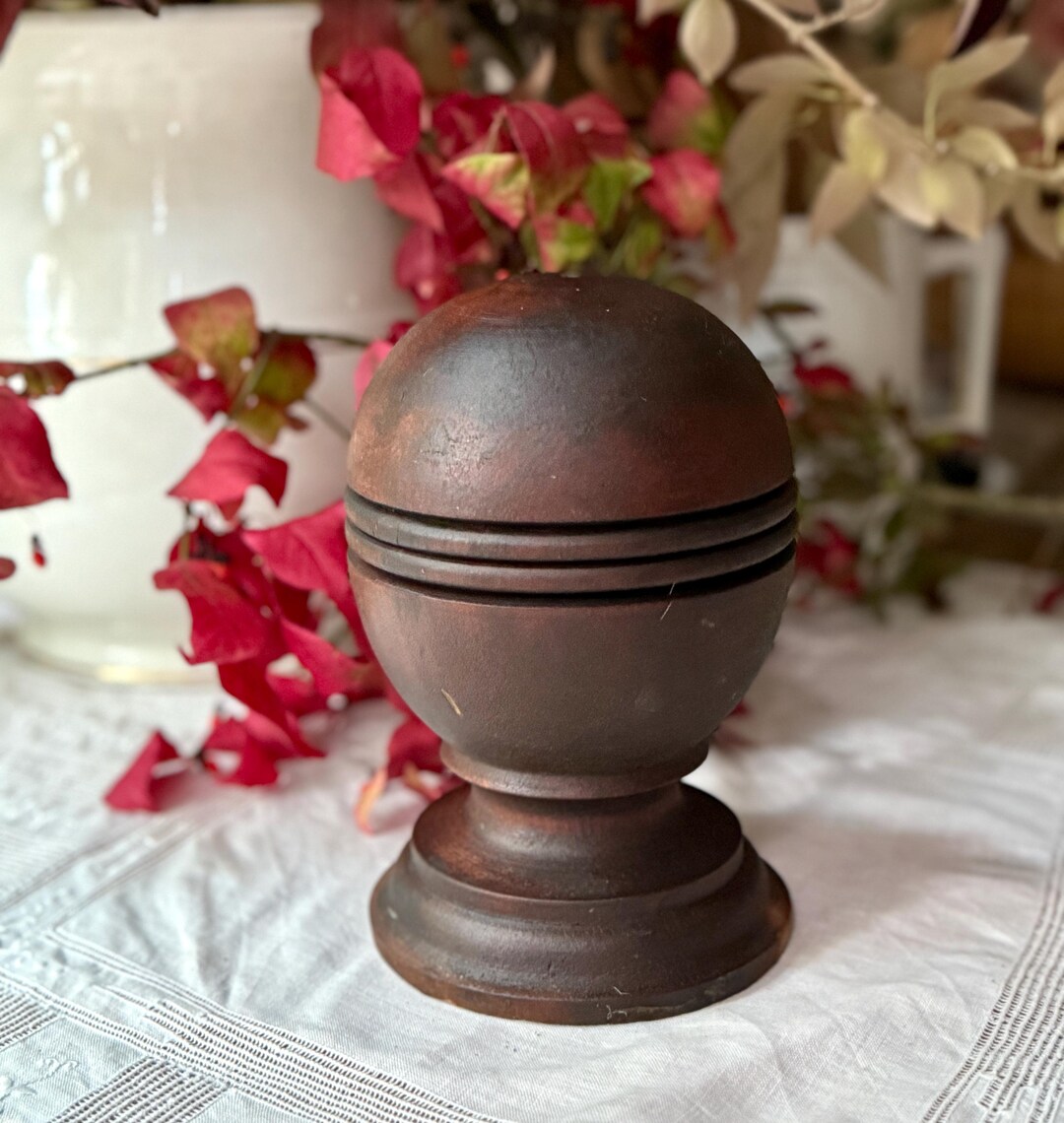 Antique Wood Old Newel Post Ball Finial Cap Architectural Salvage ...