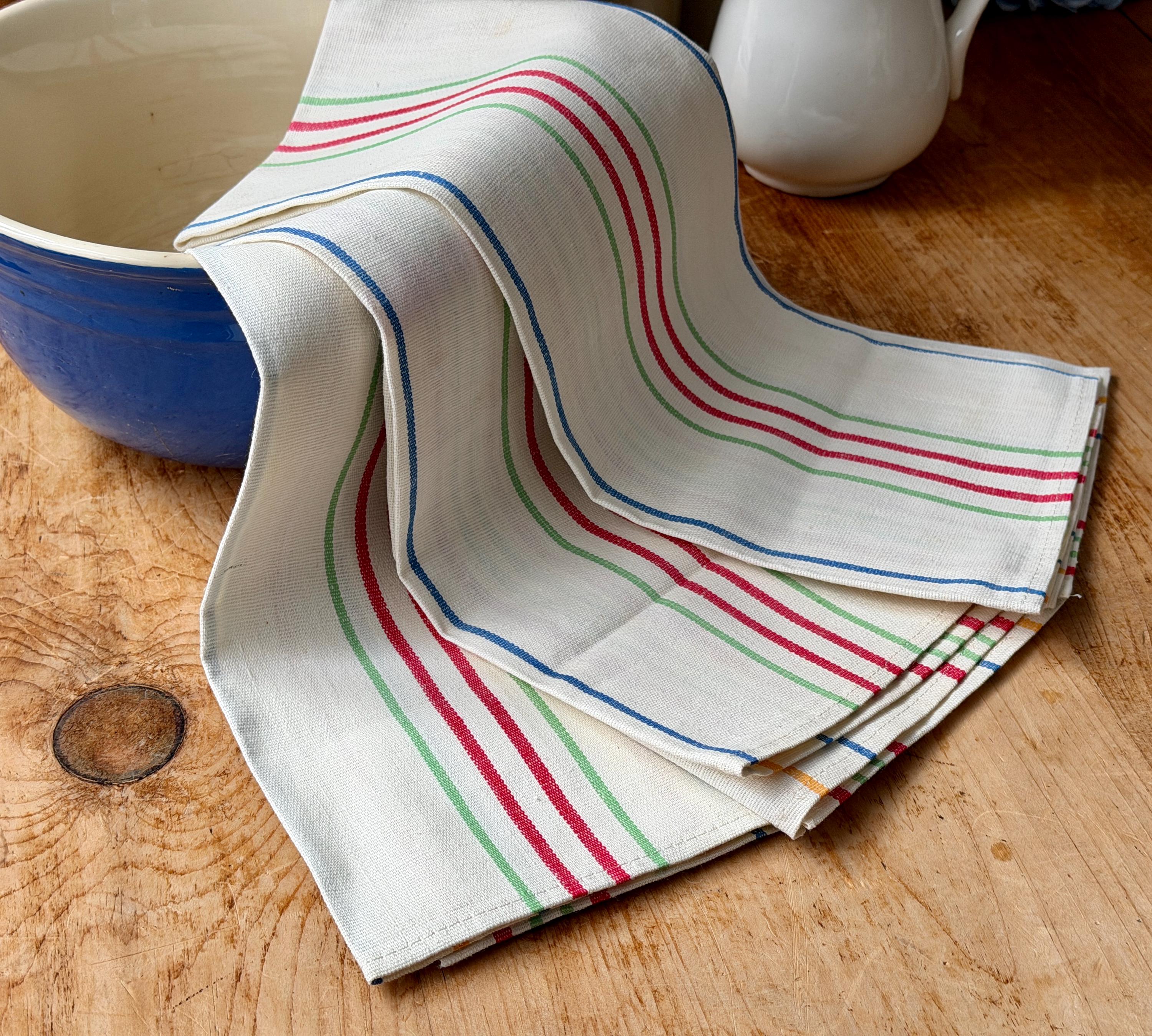 Vintage Tea Towels Kitchen Stripes Primary Rainbow Colors Choose Set of ...
