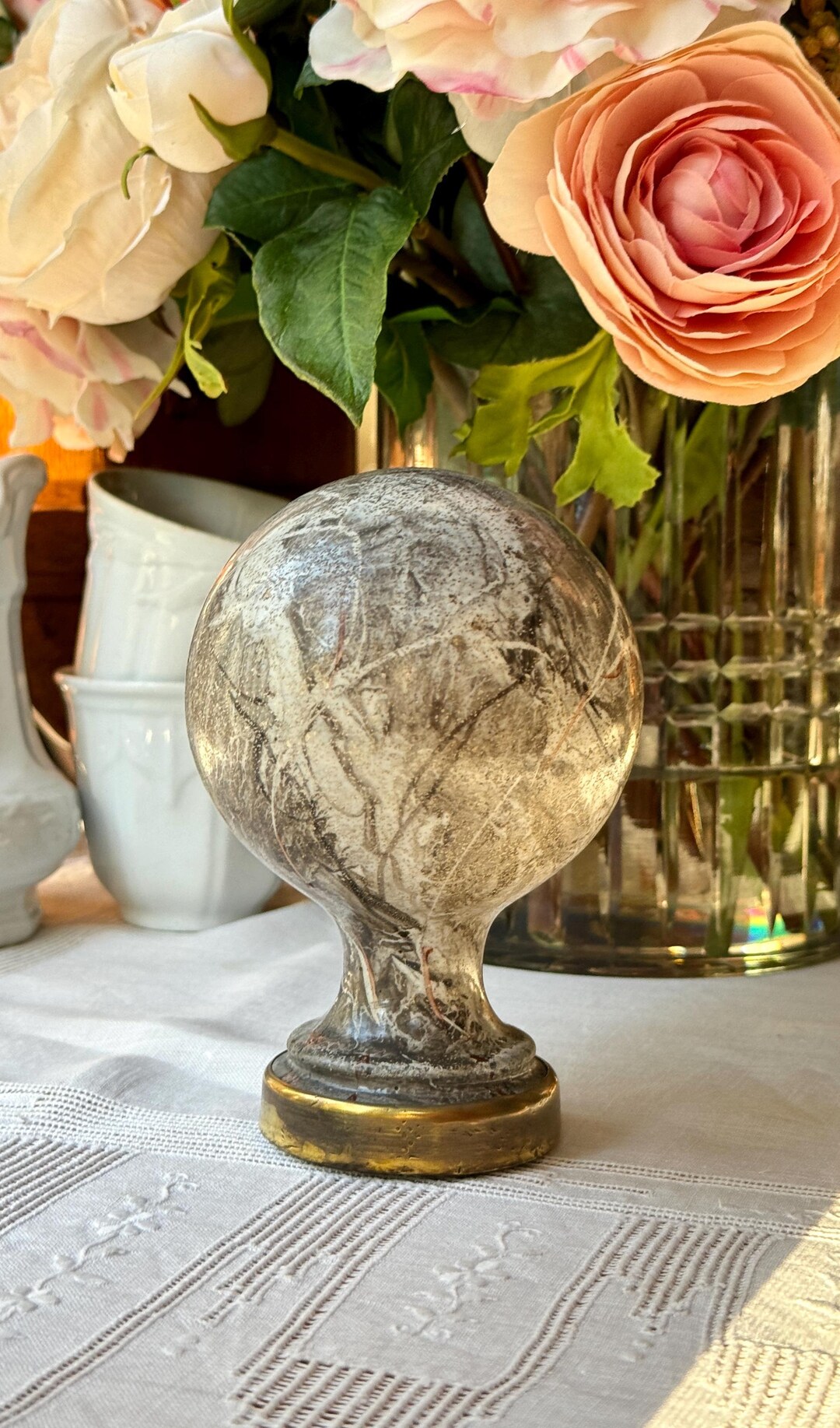 Antique 19th Century Brown Marble French Provincial Bannister Ball ...