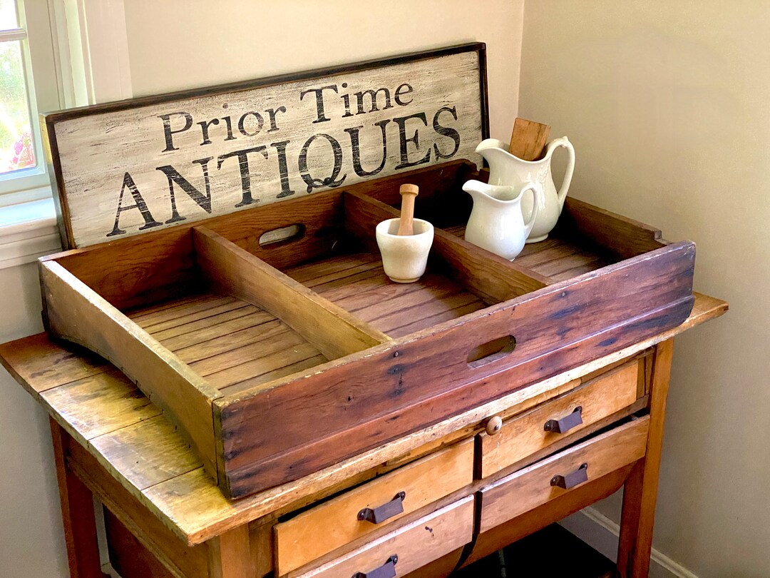 Large Antique Wood Harvest Sorting Box Tray Rectangle Farmhouse Table ...