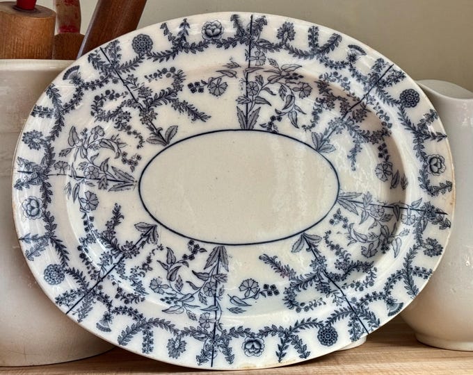 Antique Copeland Spode Blue Grey Delhi Platter Transferware Laurel ...