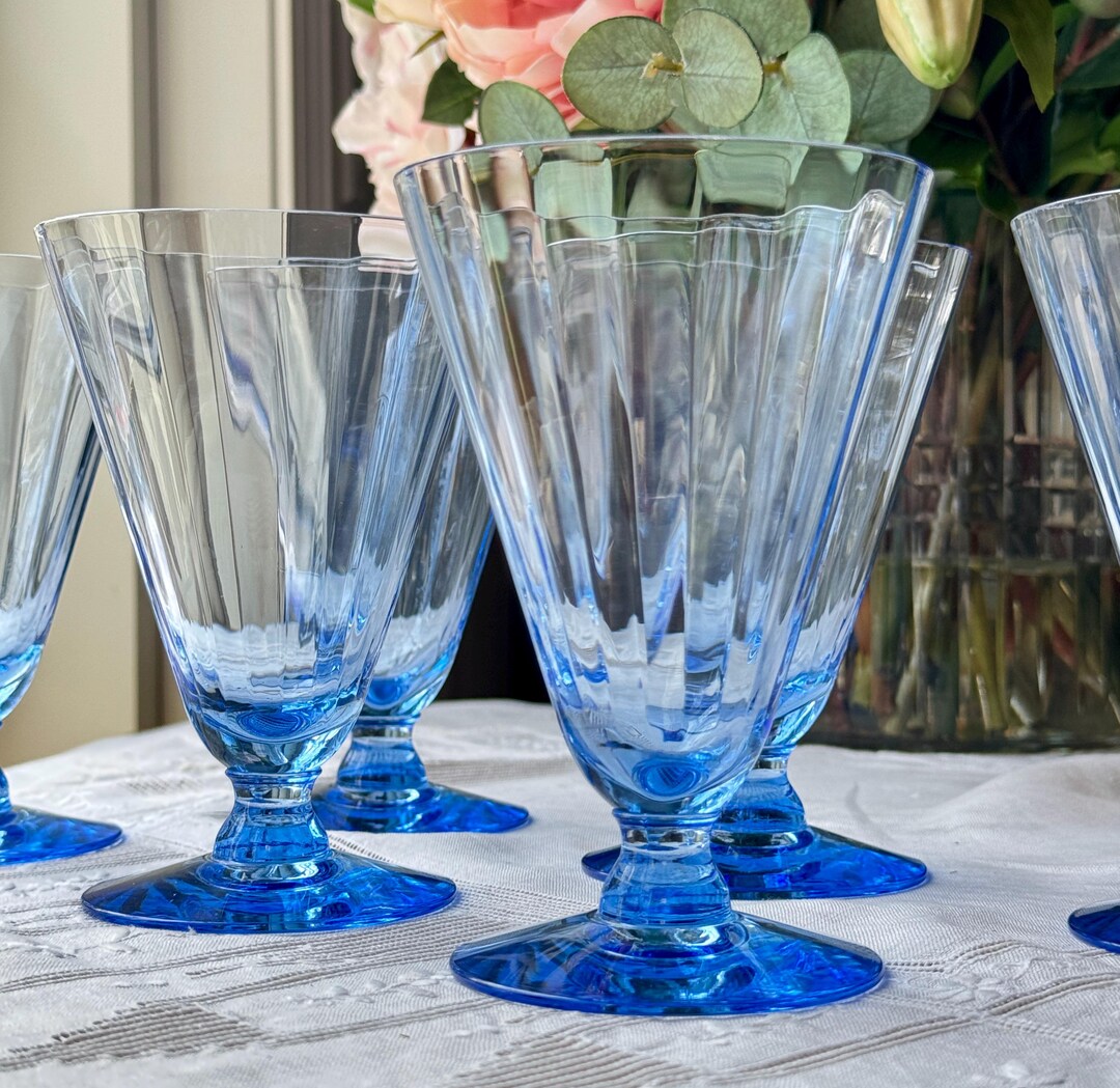 Antique Fry Light Blue Optic Depression Glass Footed Iced Tea Tumblers ...