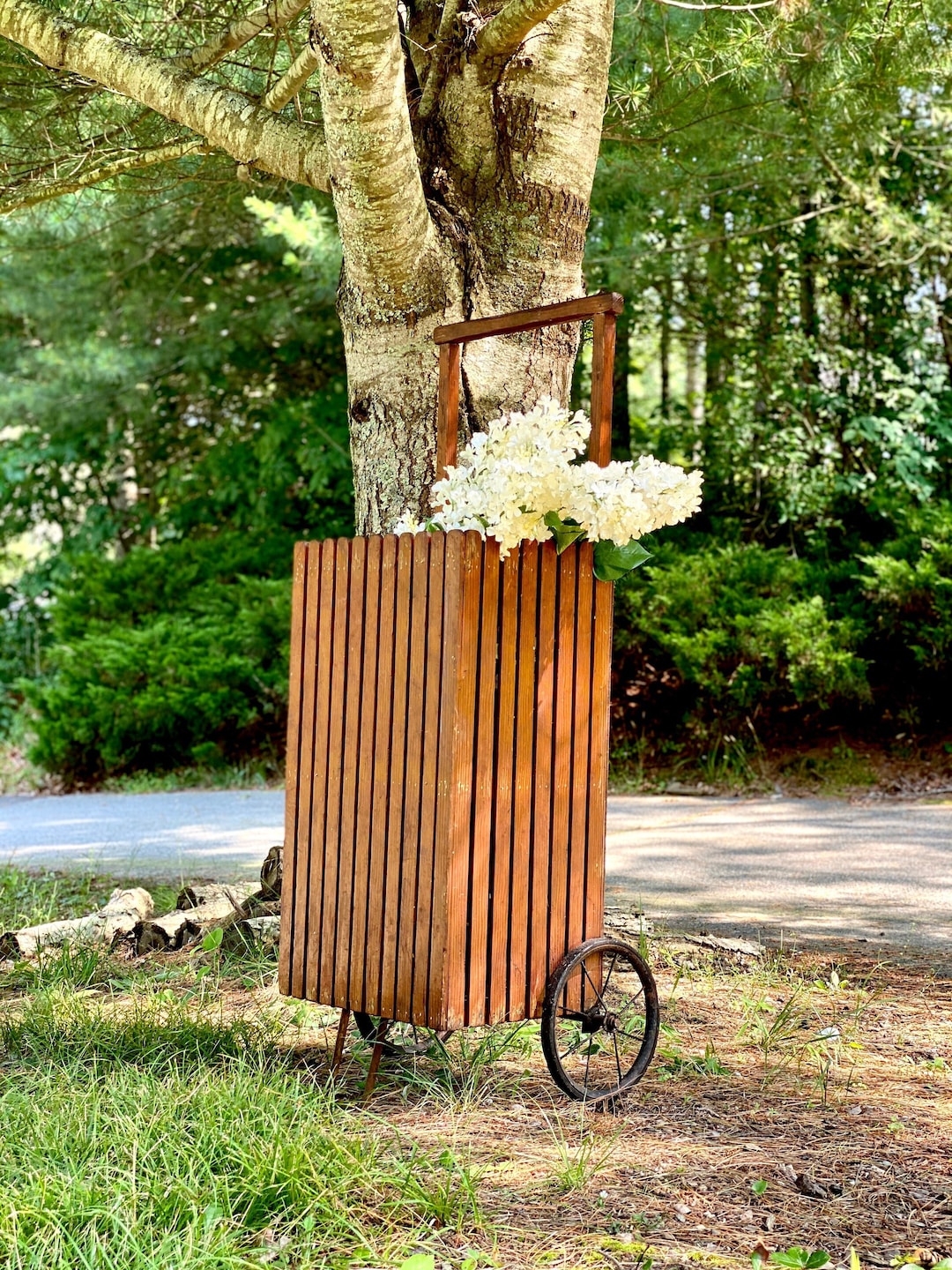 Antique Oak Wood Rolling Market Basket Cart Primitive Shopping - Etsy
