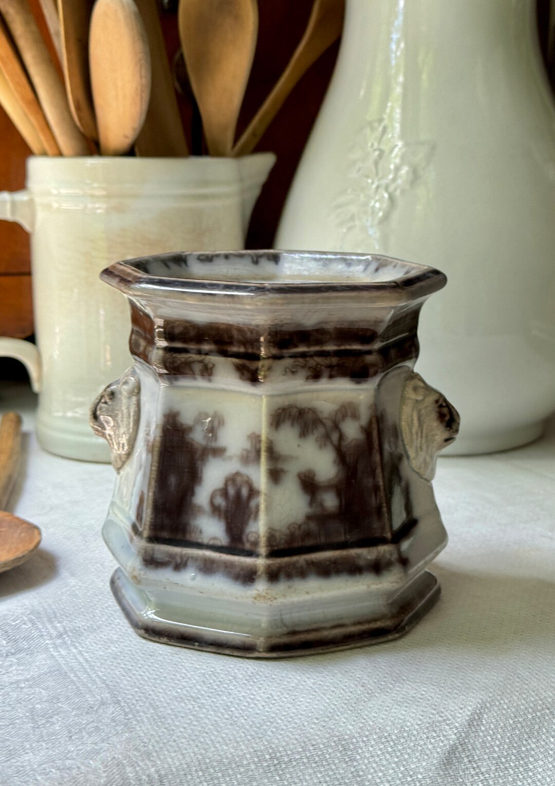 Antique 19th Century Sugar Jar Mulberry Ironstone Transferware Flow ...