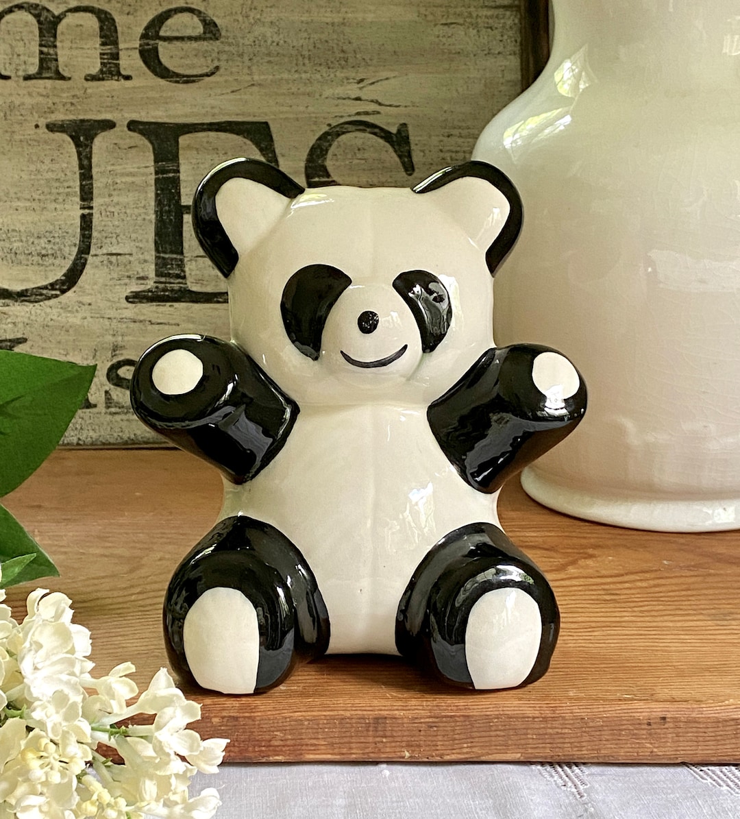 Vintage Panda Baer Candy Container Planter Pot Vase Black & White ...