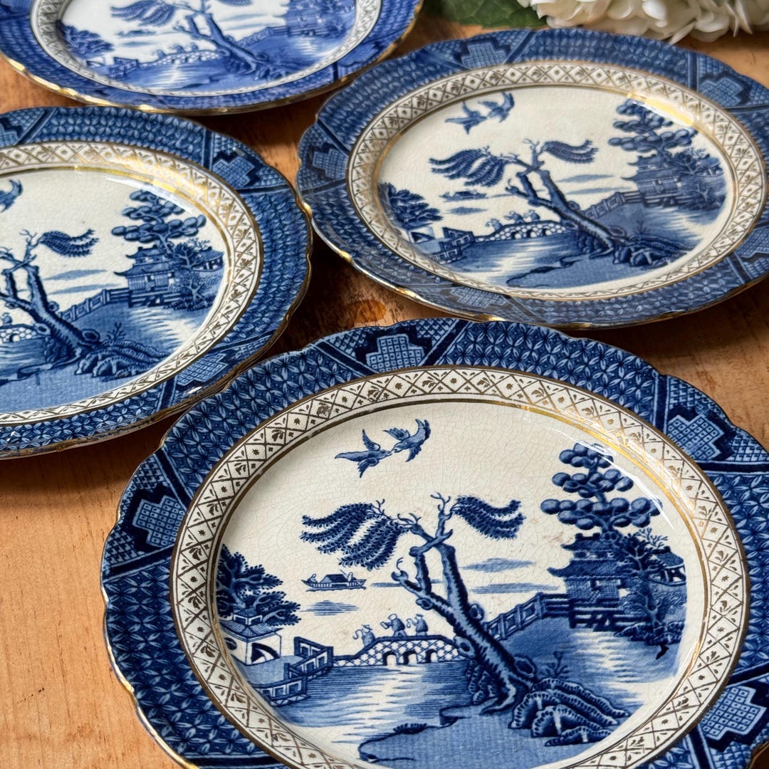 Booths Real Old Blue Willow Salad Plates Set of 4 Blue & White ...