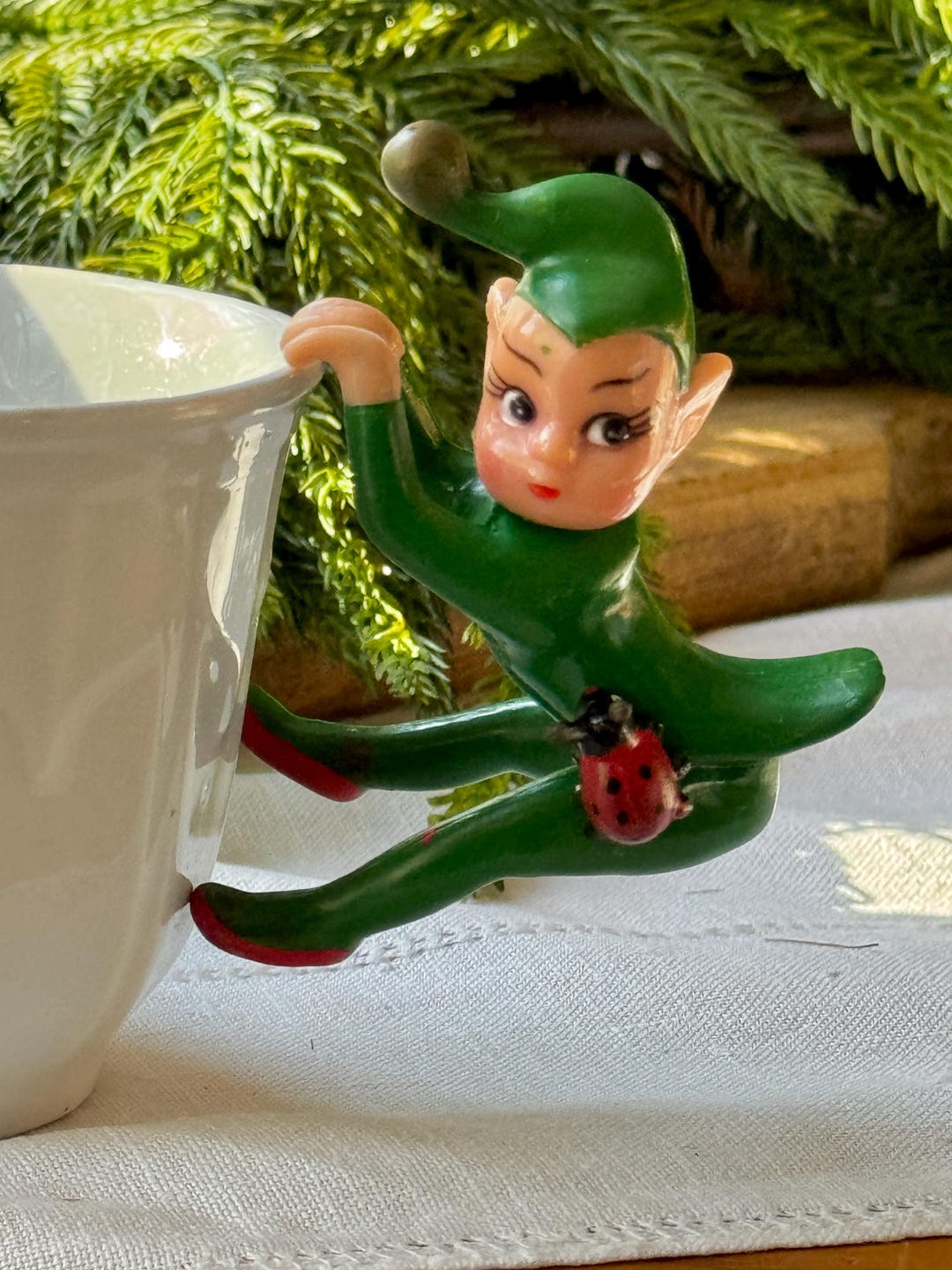 Vintage Green Pixie Elf Plant Hugger Christmas Tree Branch Sitter ...