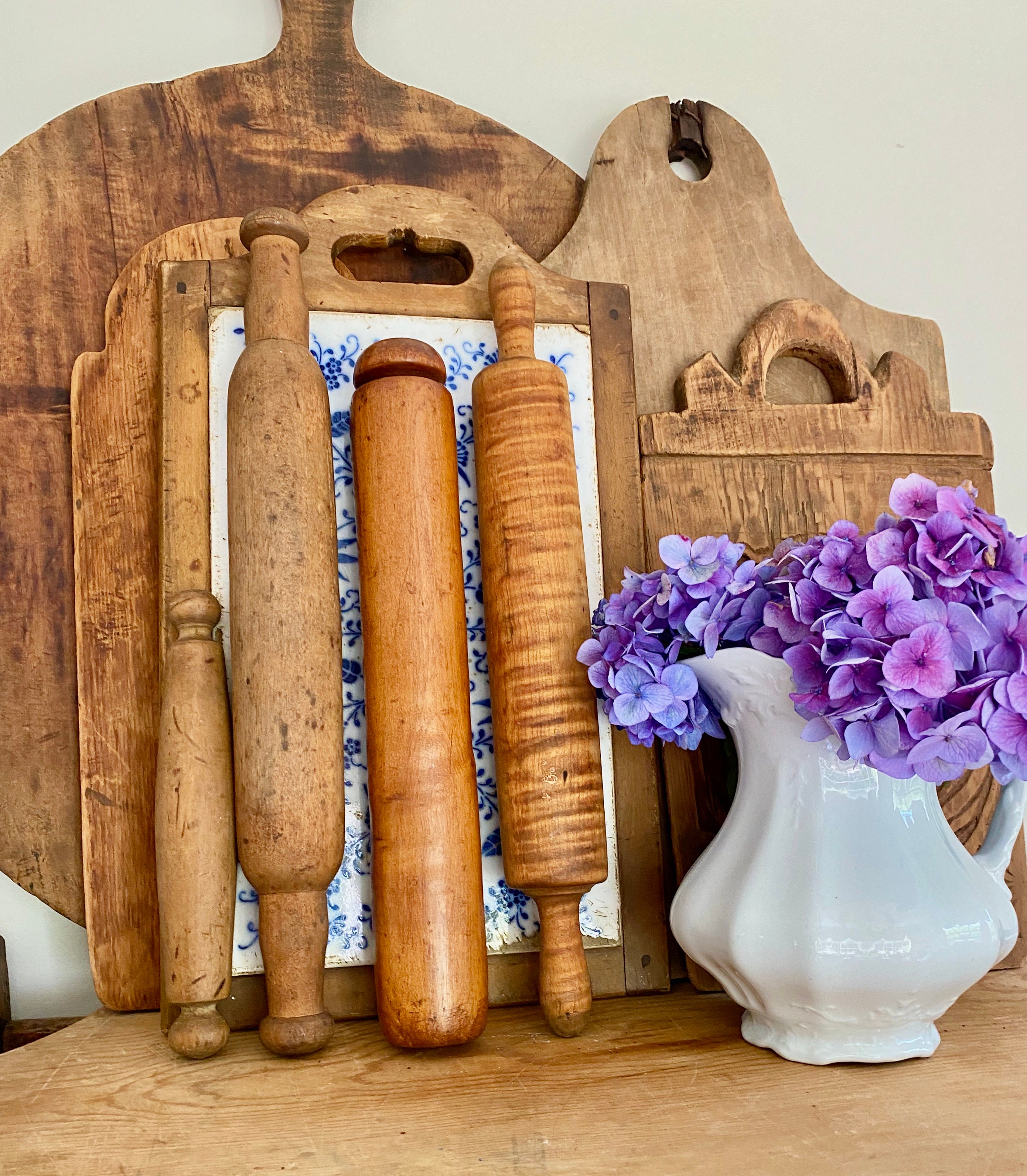 Antique Solid Wood Single Handle Rolling Pin One Piece Cooks | Etsy