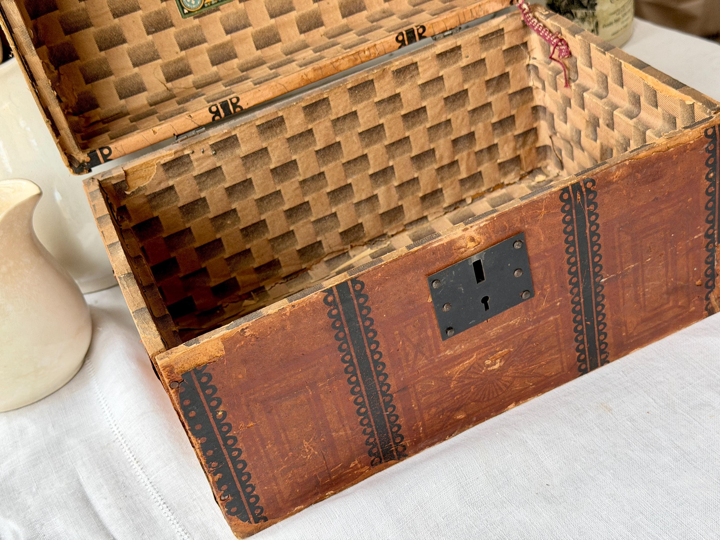 Antique Wood Treasure Chest Trunk Paper Covered Nautical Storage Box - Etsy