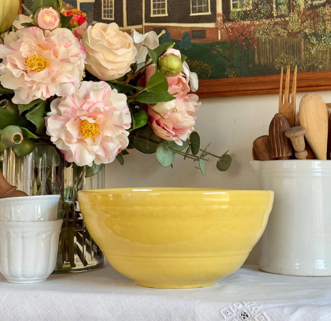 Vintage Large Yellow Stoneware Pottery Mixing Dough Bowl - Etsy
